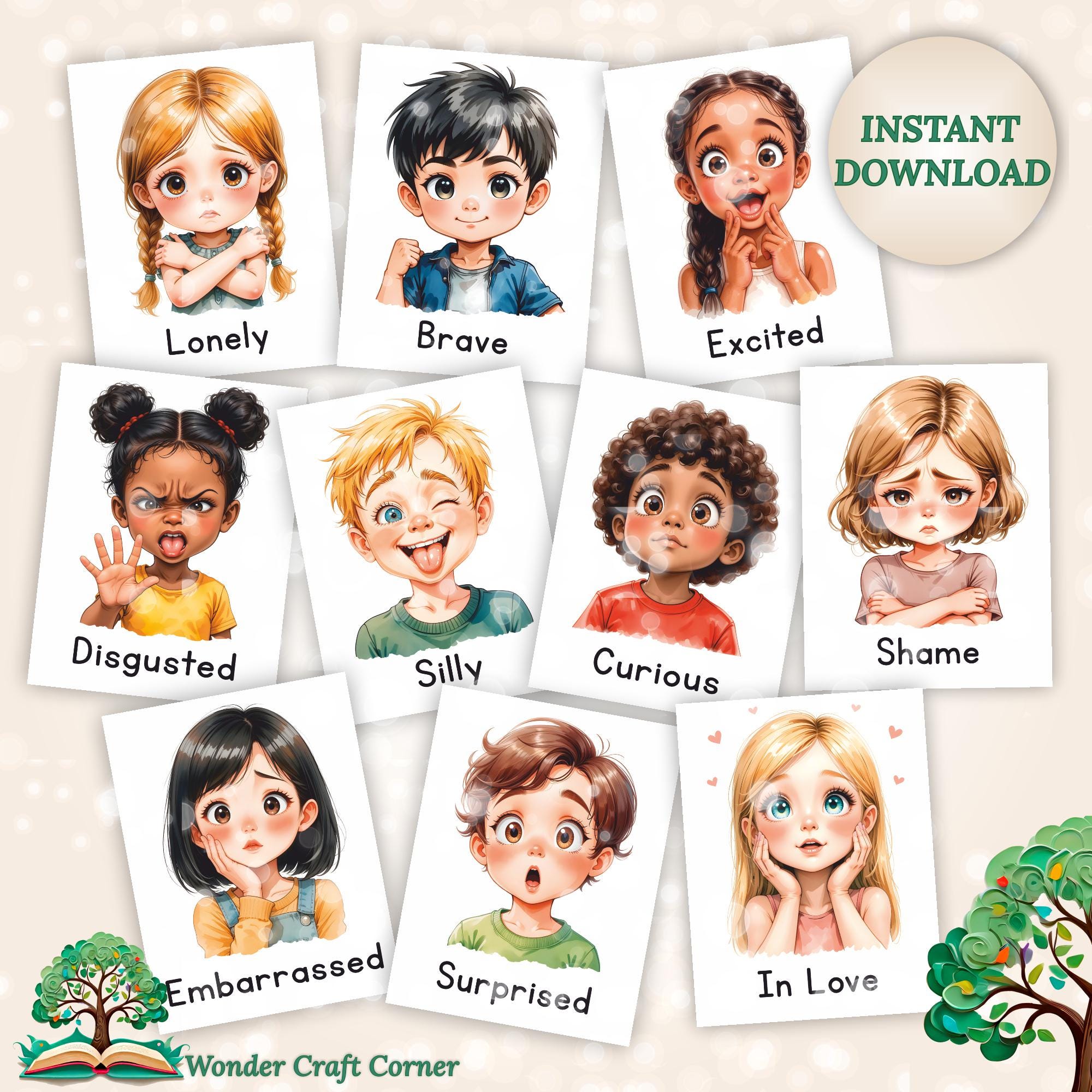 28 Feelings Cards, Printable Emotion Flashcards for Kids, Social ...