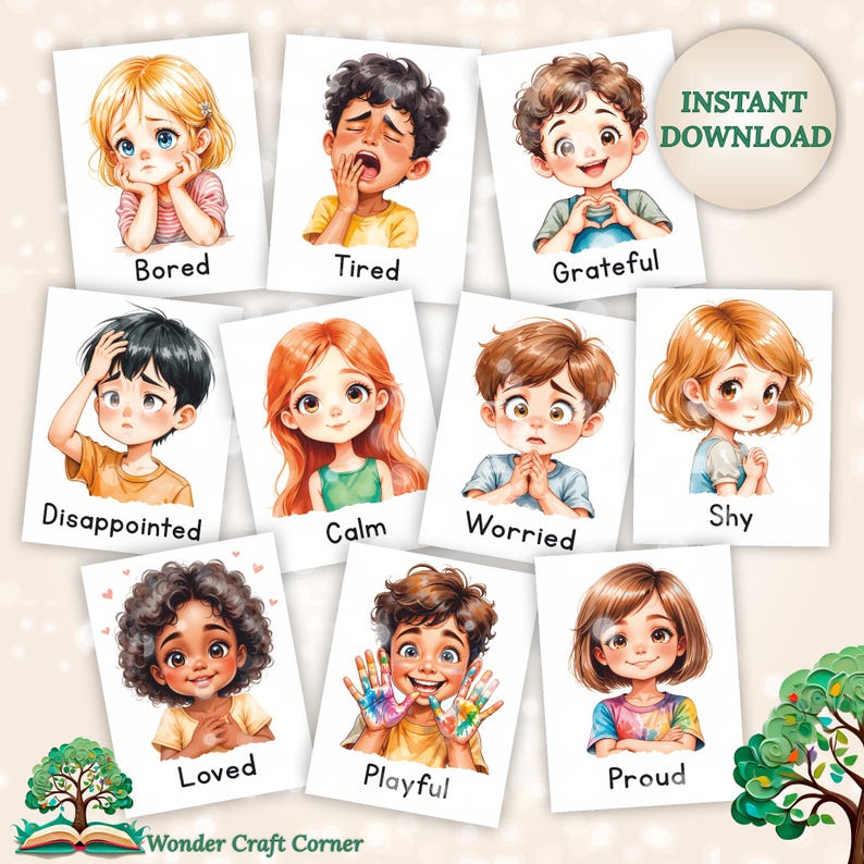 28 Feelings Cards, Printable Emotion Flashcards for Kids, Social ...