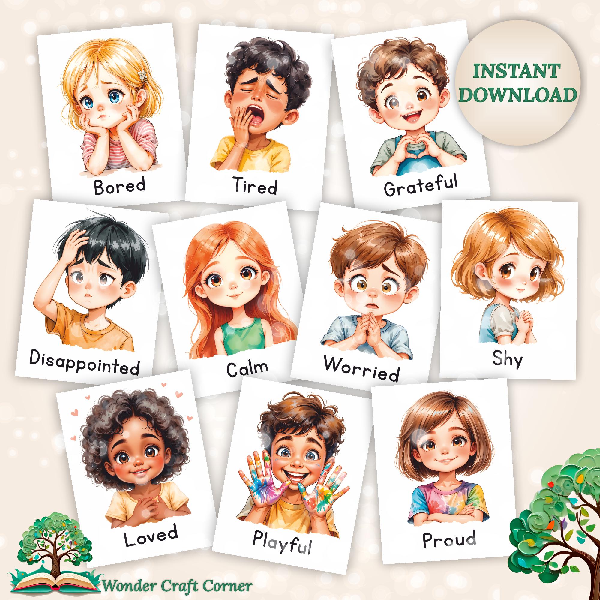 28 Feelings Cards, Printable Emotion Flashcards for Kids, Social ...