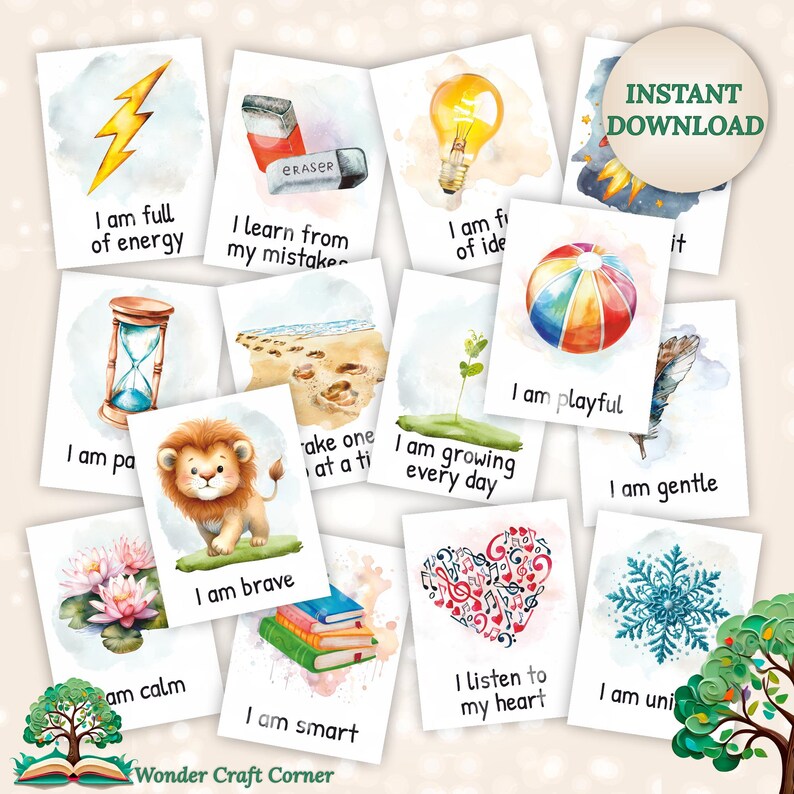 44 Affirmation Cards for Kids, Printable Positive & Motivational Cards ...