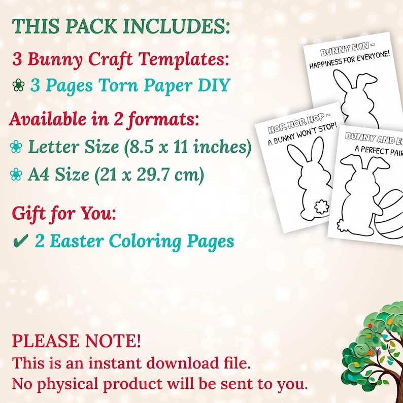 3 Bunny Templates, Printable Easter Craft, Torn Paper Kids Activity for ...