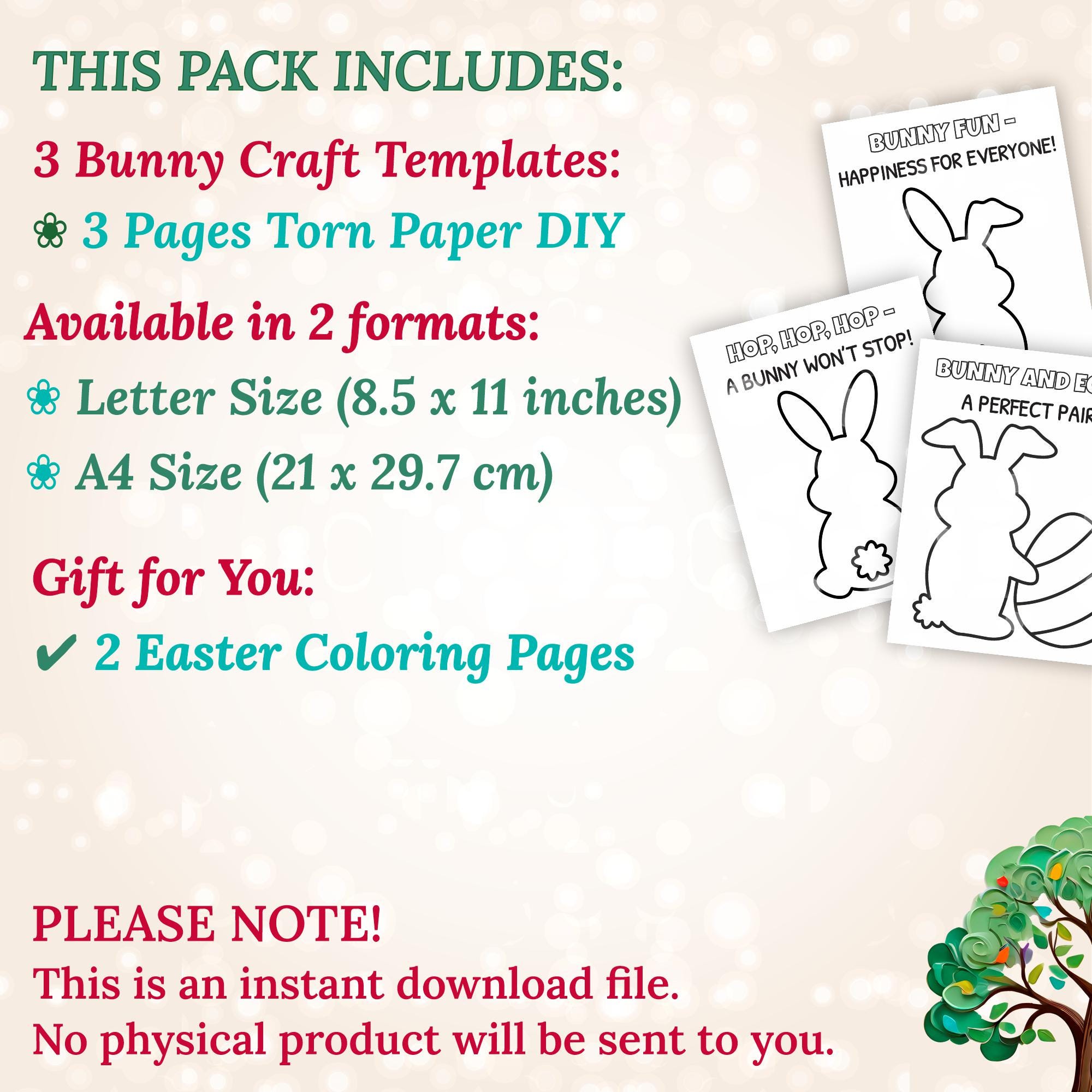 3 Bunny Templates, Printable Easter Craft, Torn Paper Kids Activity for ...