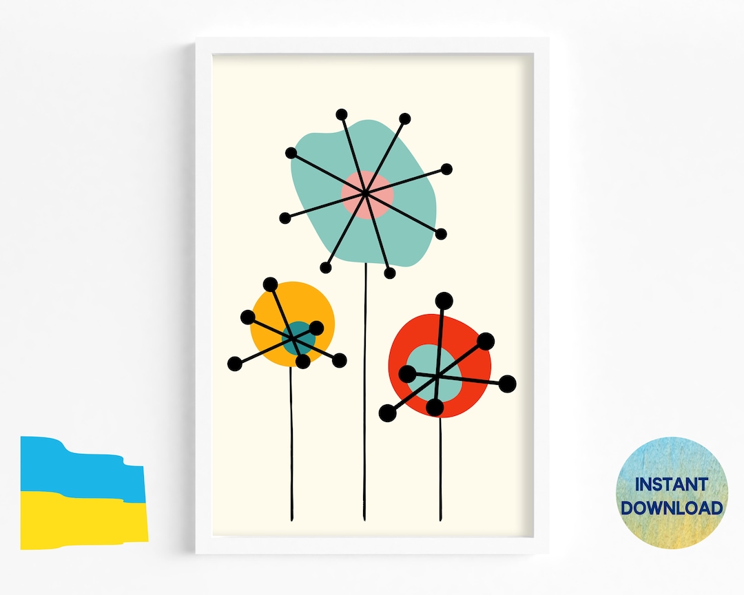 Atomic Flowers Mid Century Modern Printable Wall Art, Flower Prints ...