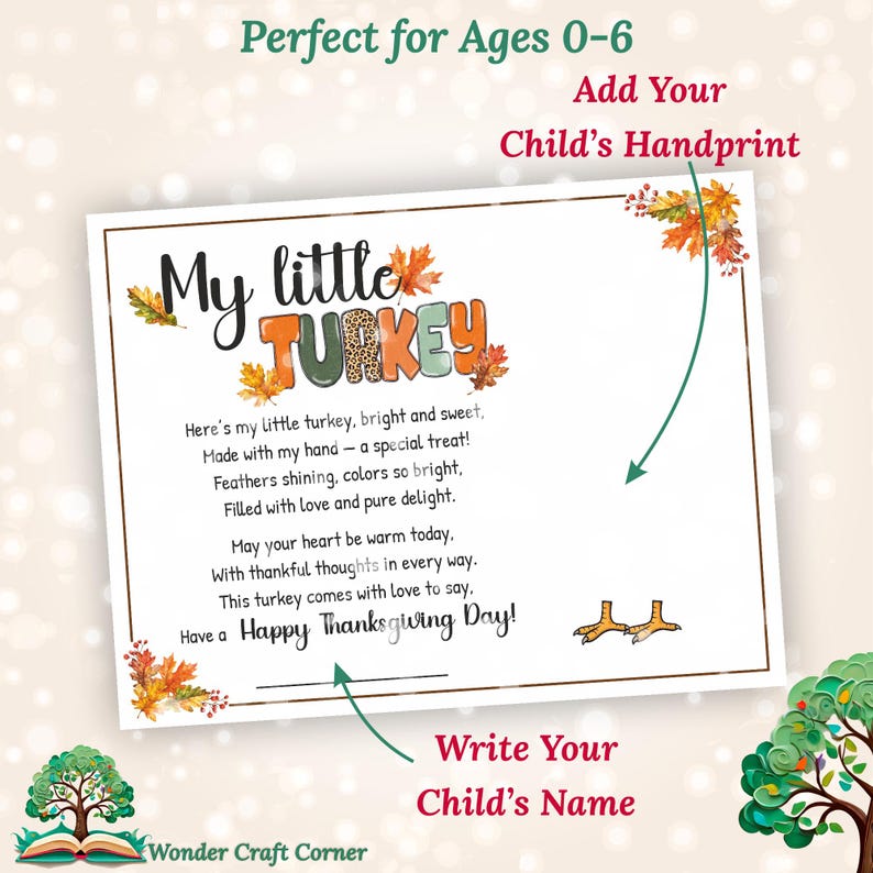 Thanksgiving Handprint Craft for Kids | Printable Thanks Turkey Poem ...