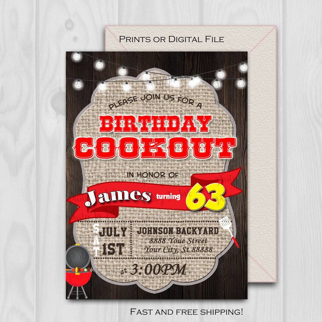 Birthday Cookout Invitation, String Lights, 5x7, Prints or Digital File ...