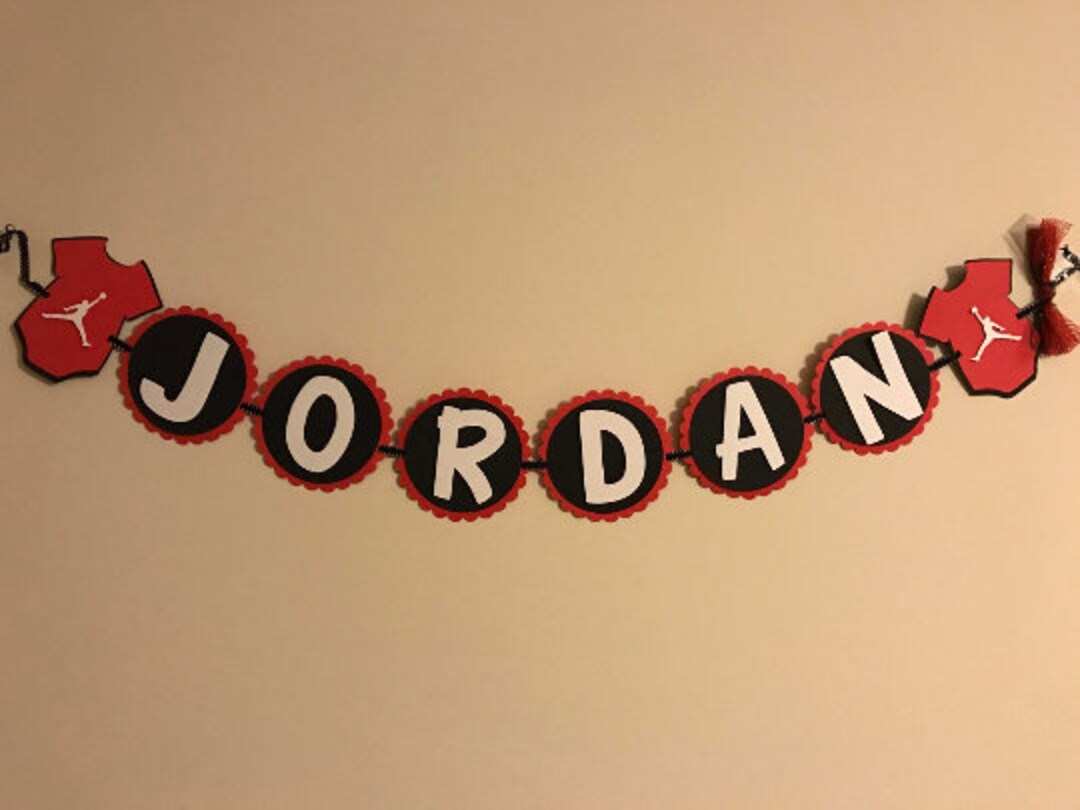 Jordan Banner Red Black Onesie Banner your Name - Etsy
