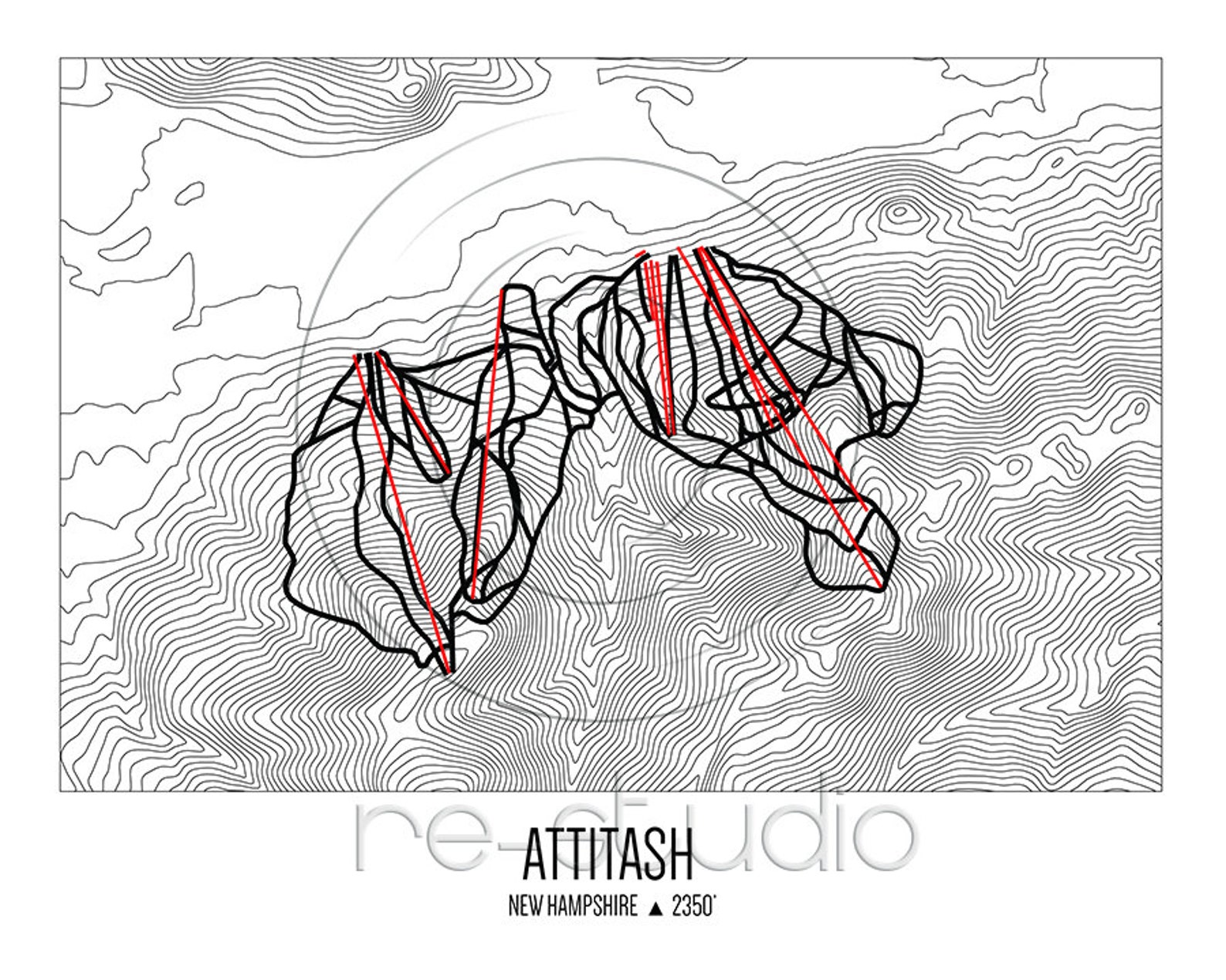 Attitash Topographic Trail Map Print - Etsy