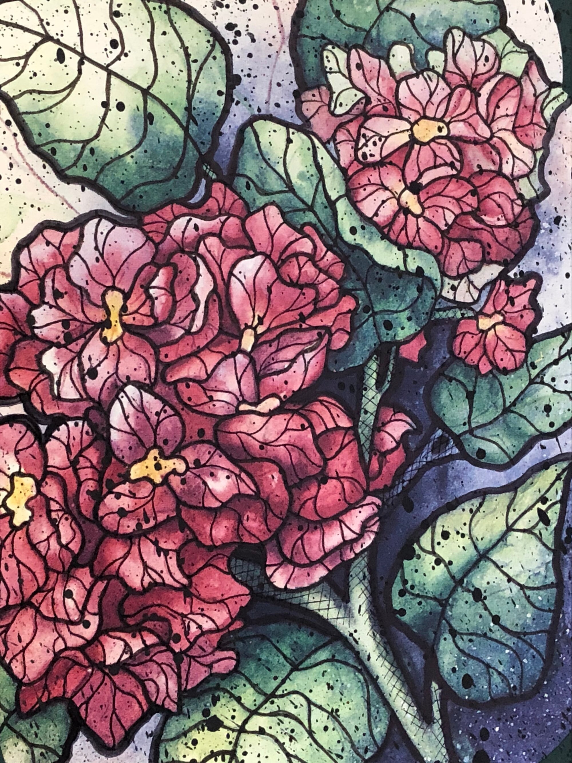 Floral Print Crosshatch Marker Drawing FREE SHIPPING - Etsy New Zealand