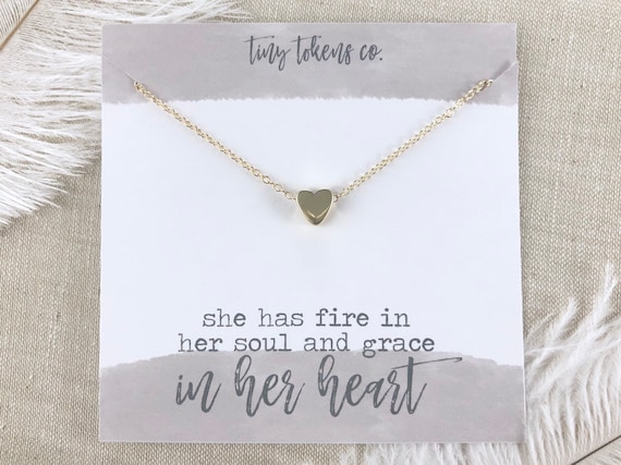 She Has Fire in Her Soul and Grace in Her Heart Heart Necklace Dainty Necklace Friend Gift Brave Necklace With Card Grace Jewelry Etsy