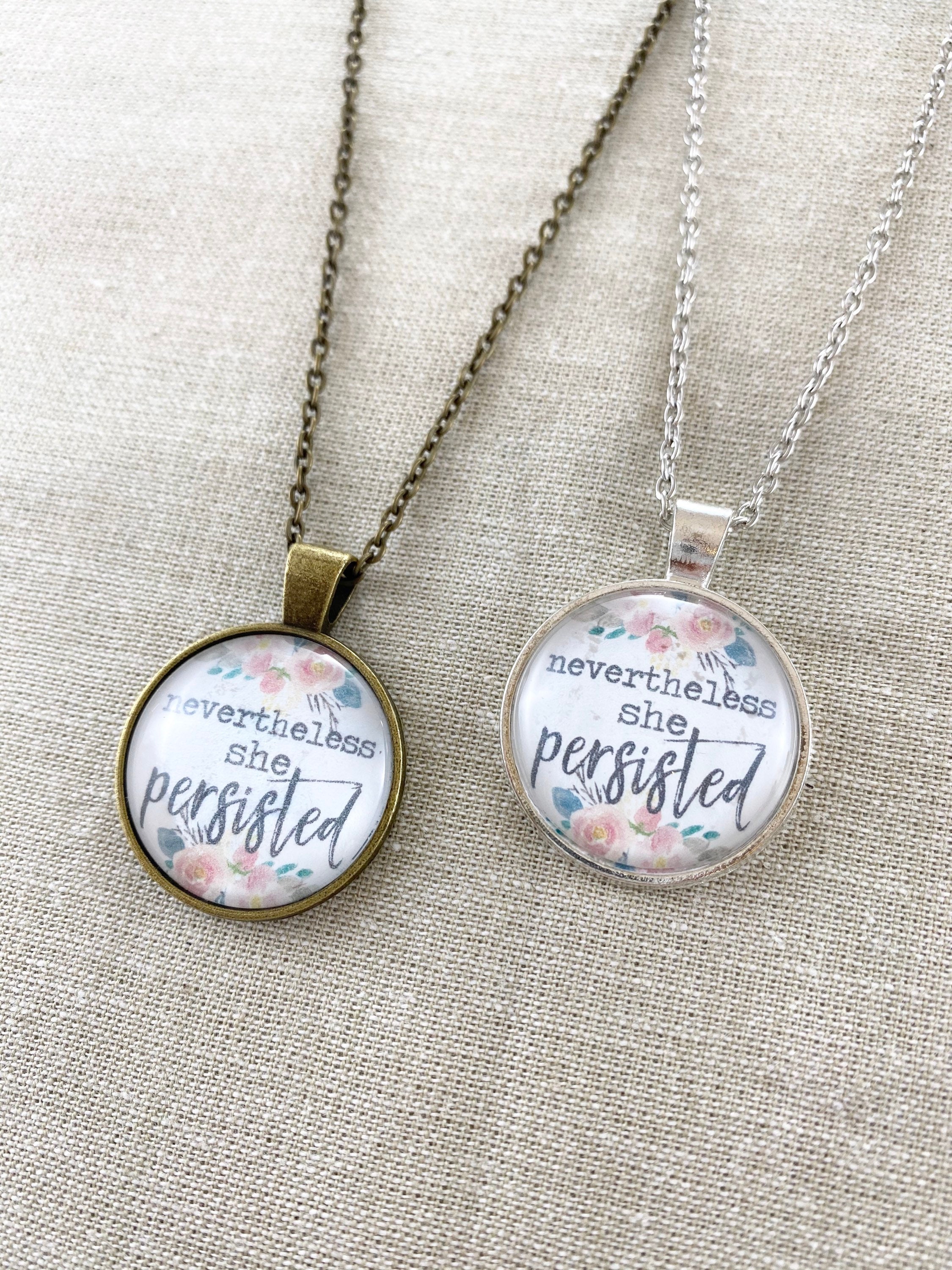 Never the Less She Persisted Glass Pendant Necklace Dainty | Etsy