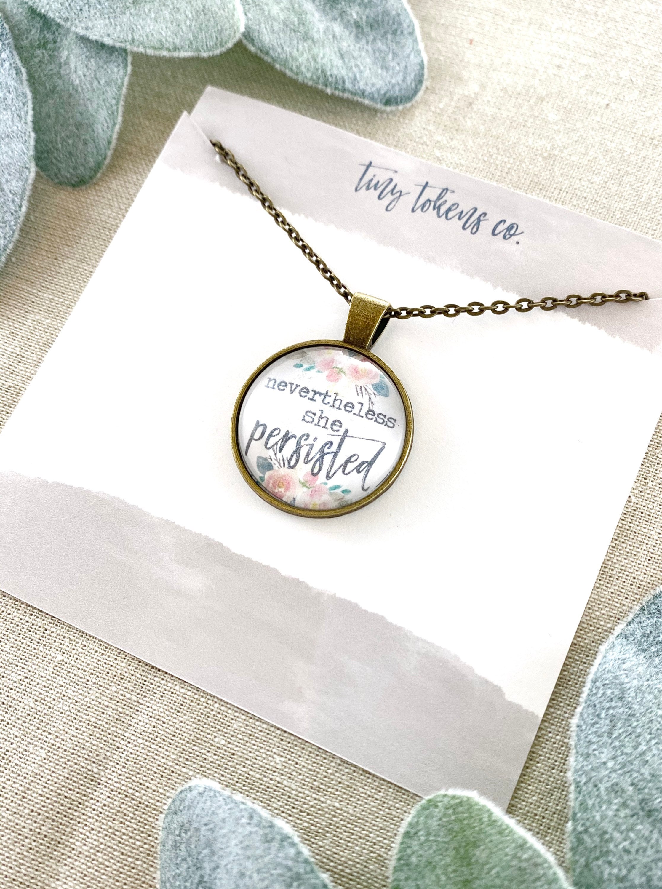 Never The Less She Persisted Glass Pendant Necklace Dainty | Etsy