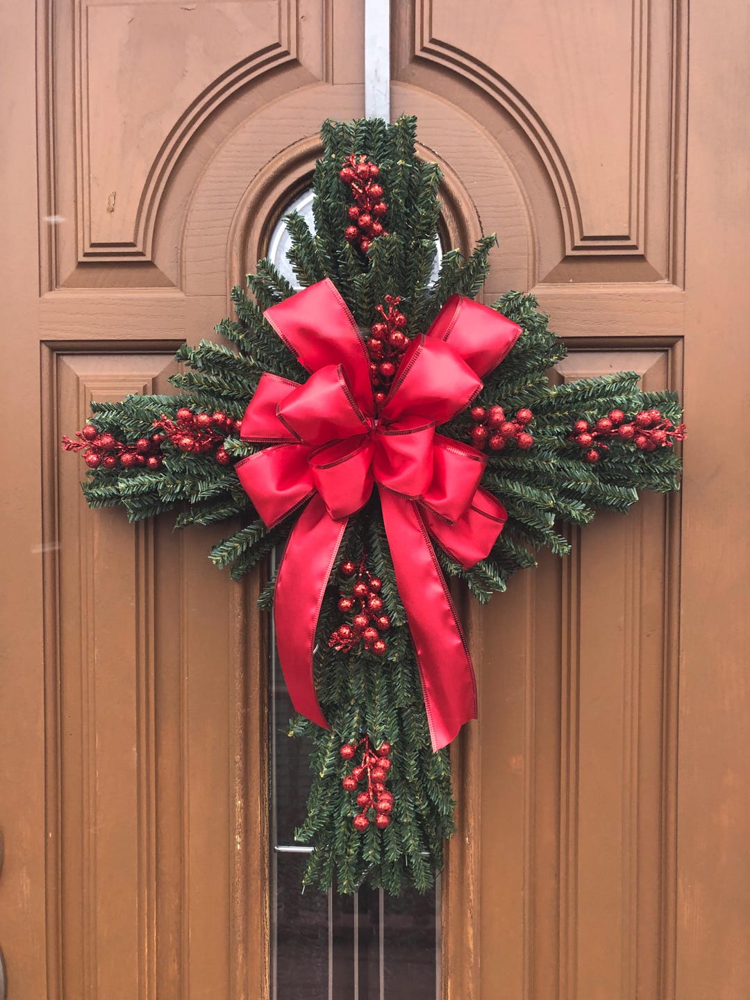 Christmas Cross Wreath, Christmas Cross With Lights, Xmas Cross With ...