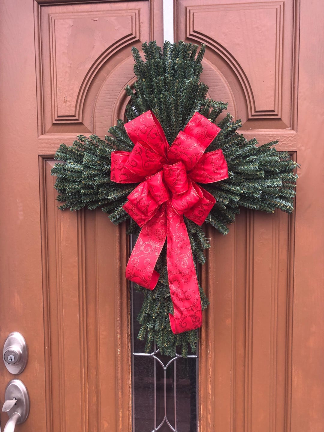 Xmas Evergreen Cross, Christmas Cross for Door, Christmas Door Cross ...