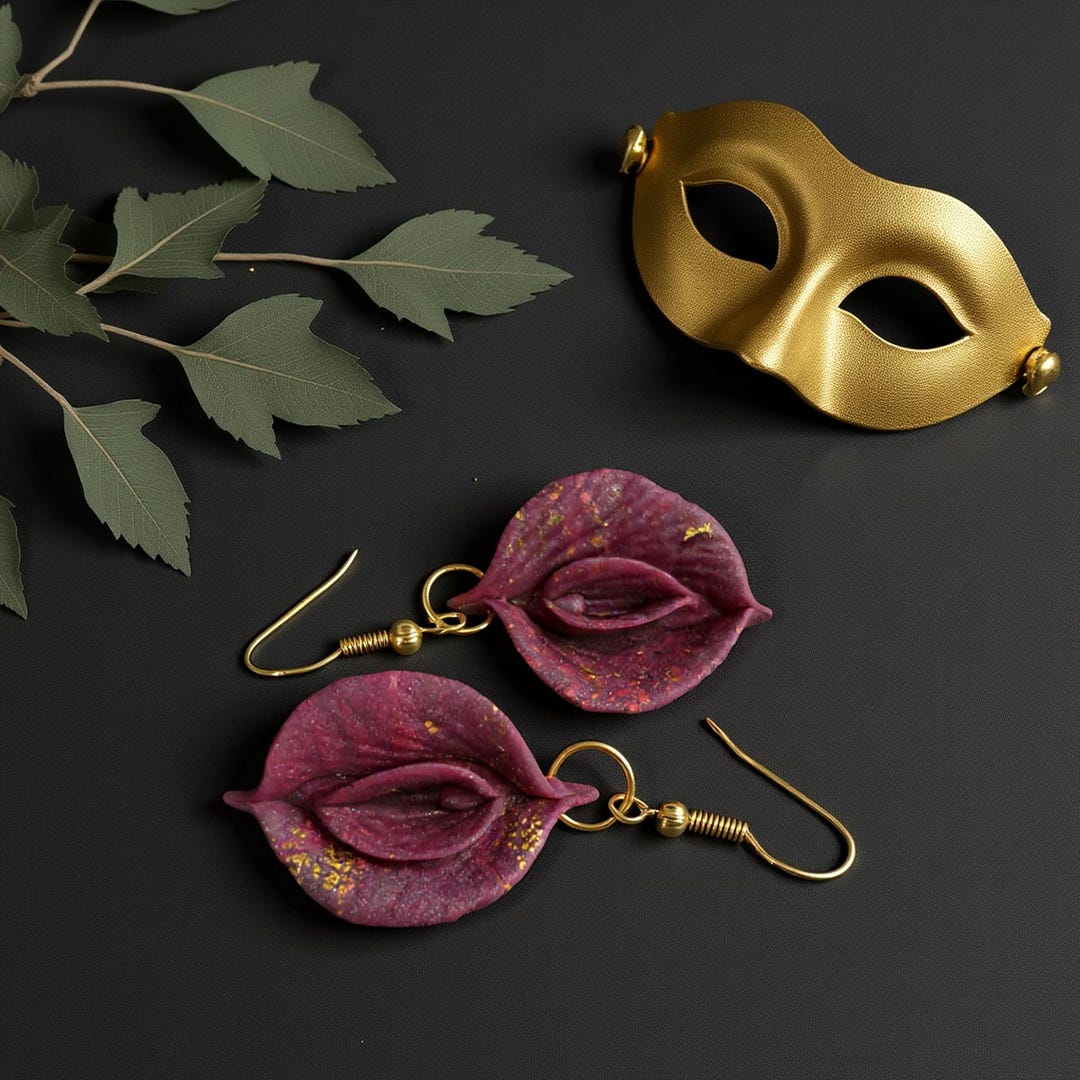 Wine of Aphrodite Vulva Earrings – Deep Burgundy Yoni Jewelry, Feminine ...