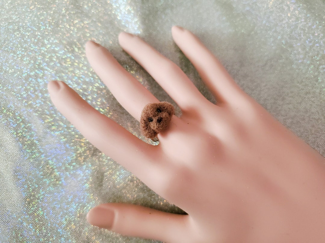 Brown Poodle Ring / Fluffy Plush Puppy Mini Toy Poodle Jewelry / Dog ...