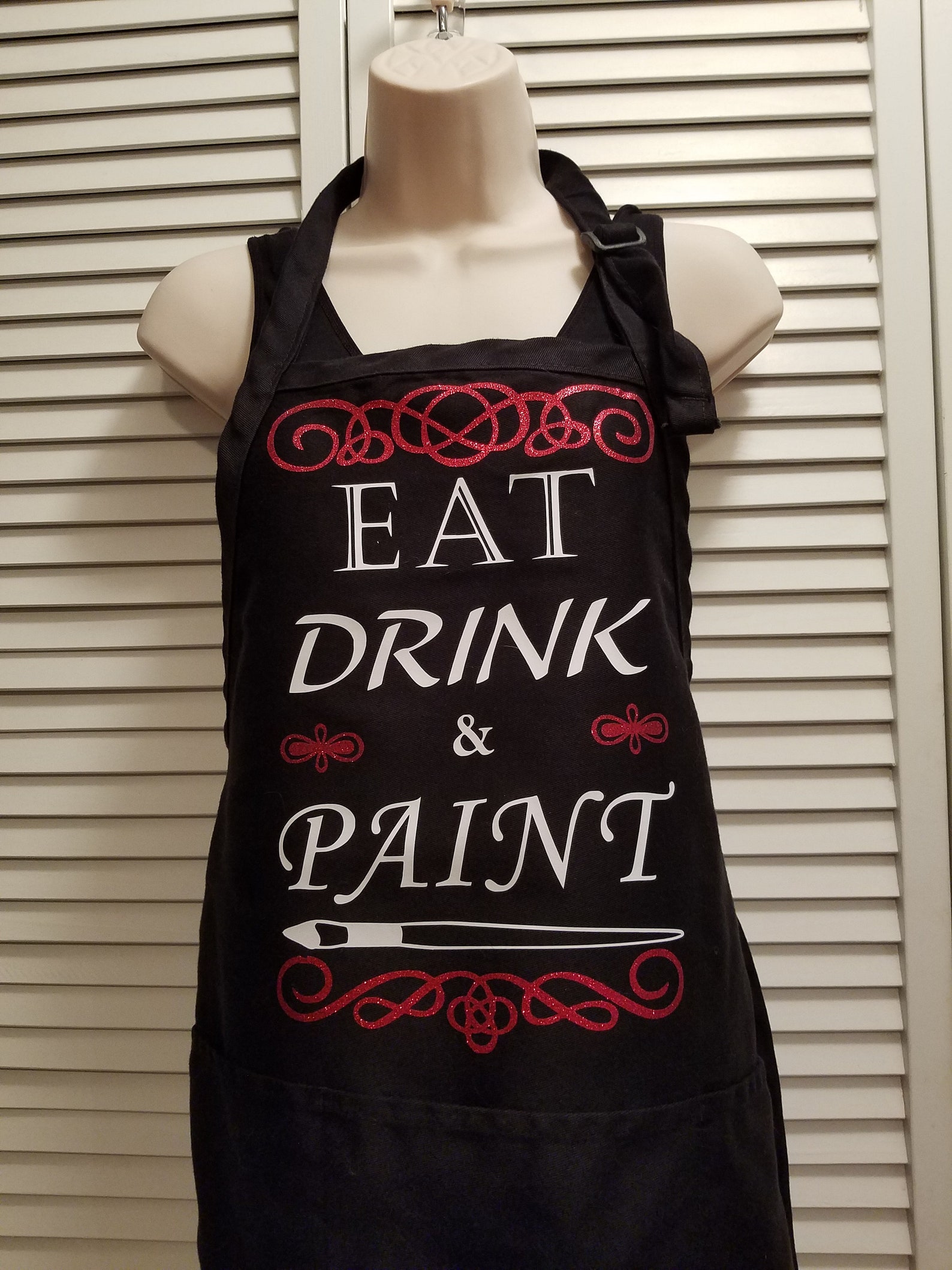 Black Apron Eat Drink and Paint saying with graphics can be | Etsy