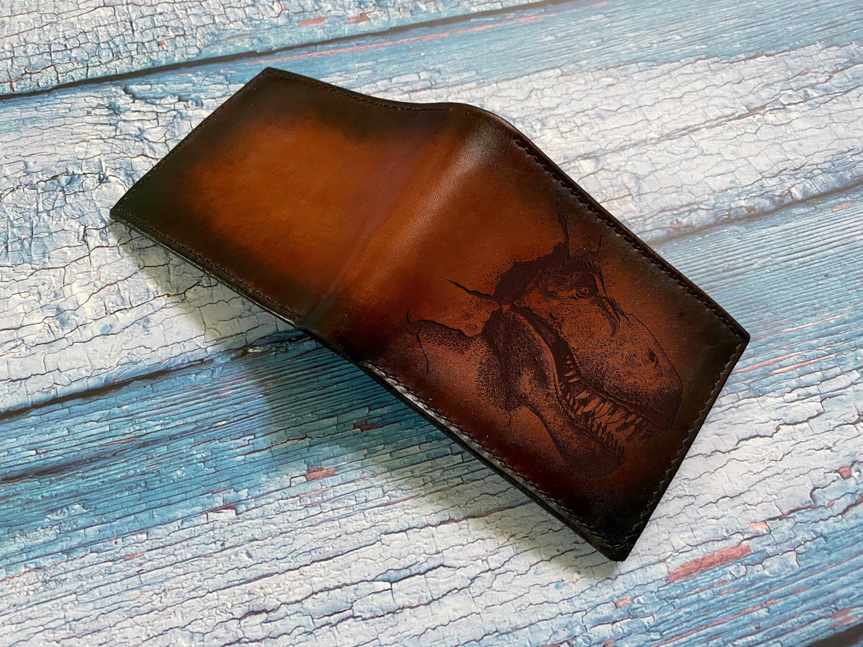 Dinosaur Head Drawing Leather Wallet T Rex Predator Engrave - Etsy