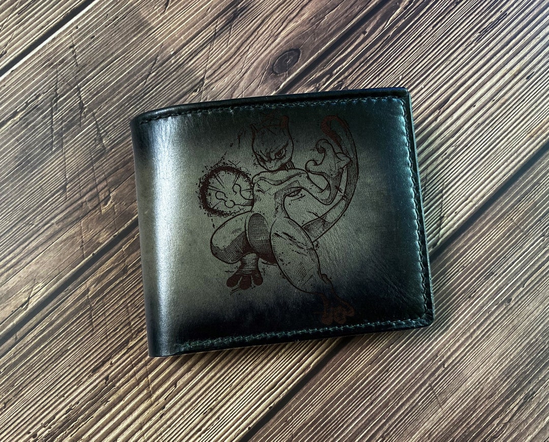 Mew Two Art Wallet, Customized Leather Men's Wallet, Pokemon Leather ...