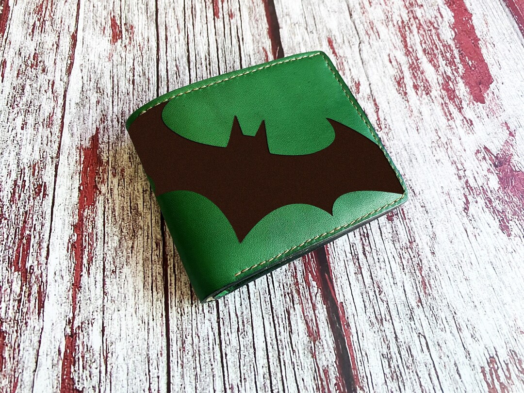Bat Logo Leather Men's Wallet, Custom Engraving Leather Wallet ...