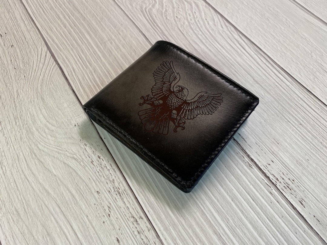 Eagle Drawing Leather Bifold Wallet, Custom Gift for Men, Eagle Wallet ...