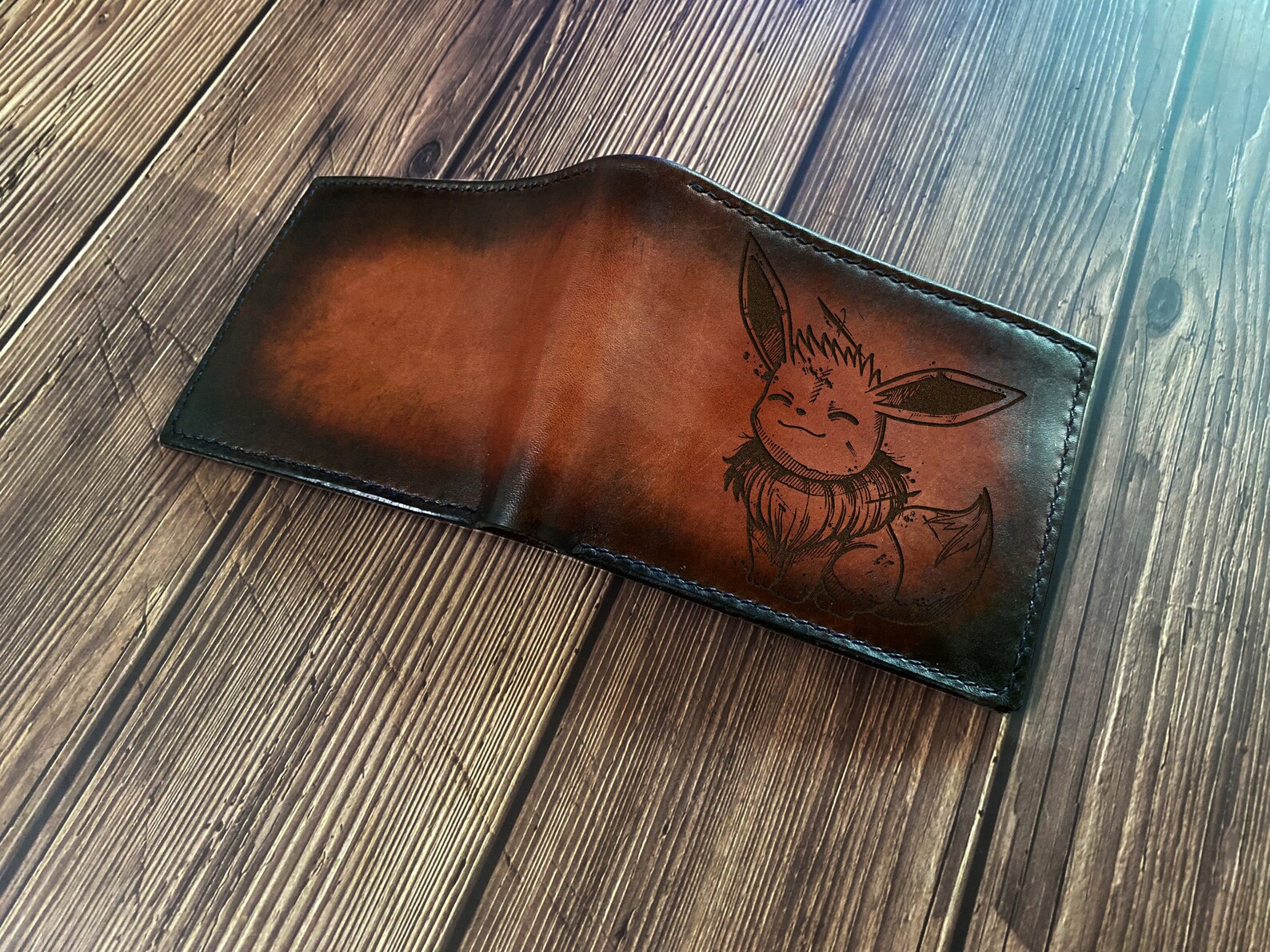 Handmade Eevee Pokemon Leather Wallet, Custom Engraved Bifold - Etsy