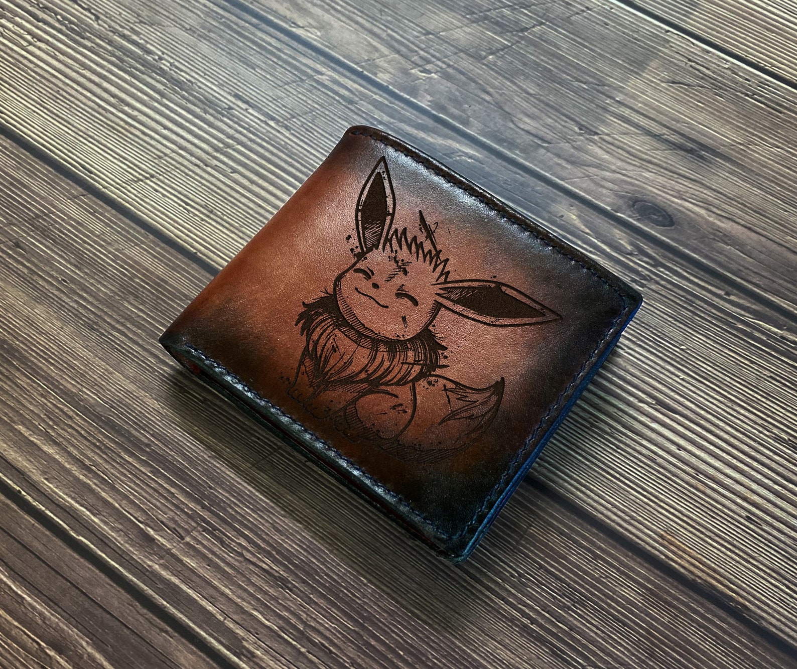 Handmade Eevee Pokemon Leather Wallet, Custom Engraved Bifold - Etsy