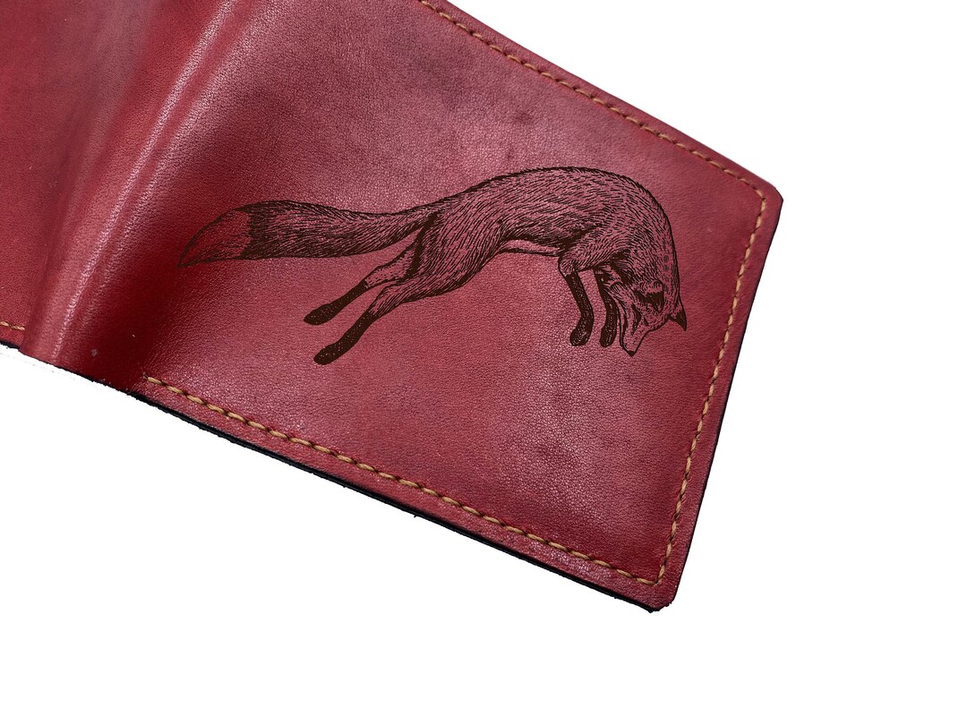 Fox Drawing Leather Men's Wallet, Custom Engrave Leather Wallet, Animal ...