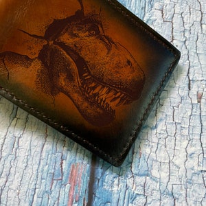 Dinosaur Head Drawing Leather Wallet, T Rex Predator Engrave Wallet ...