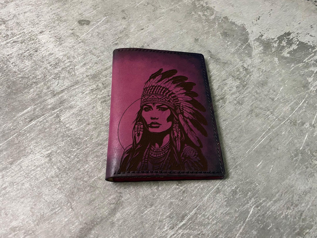 Handmade Leather Passport Wallet: Native American Indian Girl Art - Etsy