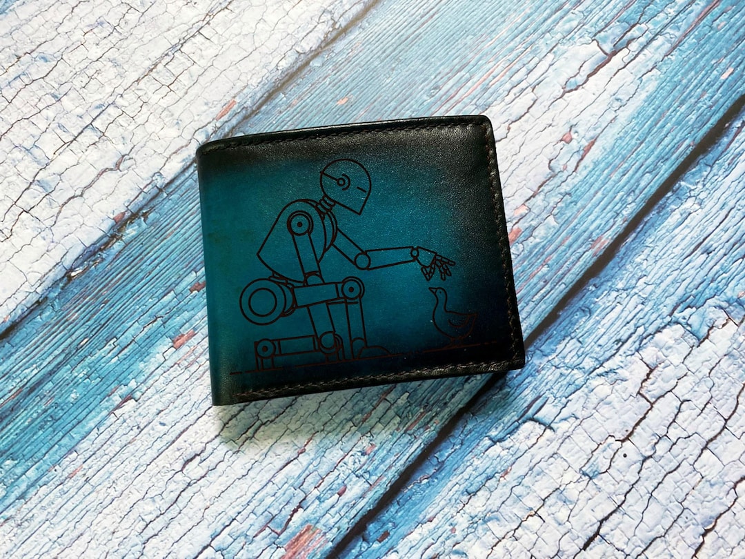 Engraved Leather Bifold Wallet, Robot Design, Custom Gift - Etsy