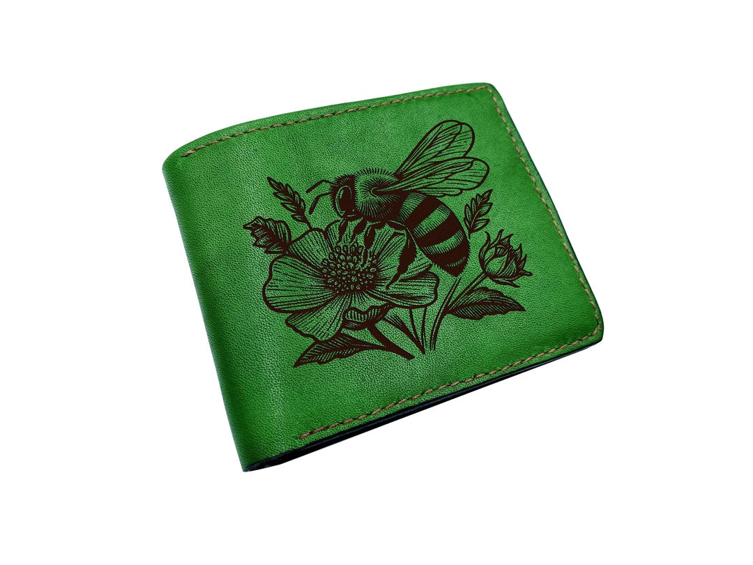 Bee Drawing Leather Handmade Wallet, Custom Engrave Wallet, Fullgrain ...