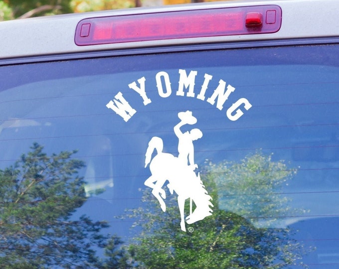 Curved Wyoming Bucking Cowboy Decal, Wyoming Cowboys Decal, Steamboat ...