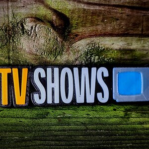 TV Shows Video Room Genre Sign for Movie Shelf - Television Room Sign ...