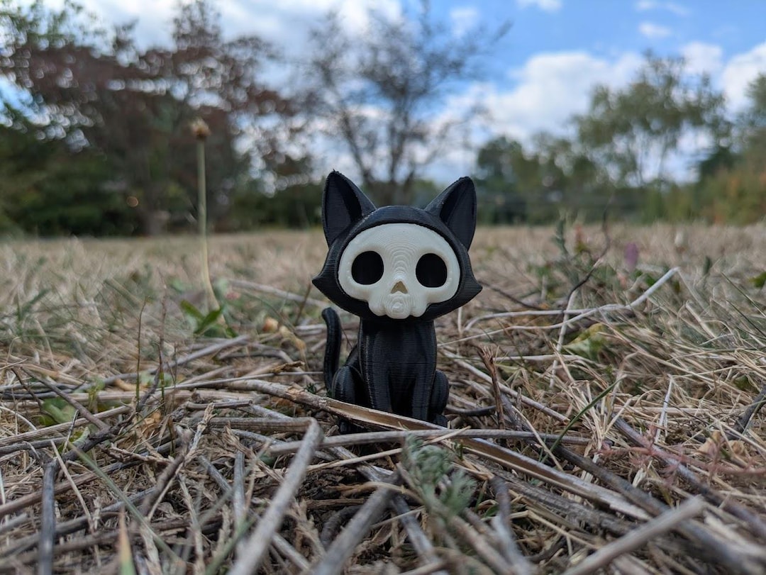 Spooky Cute Skeleton Cat Figurine – 3D Printed Gothic Decor, Halloween ...
