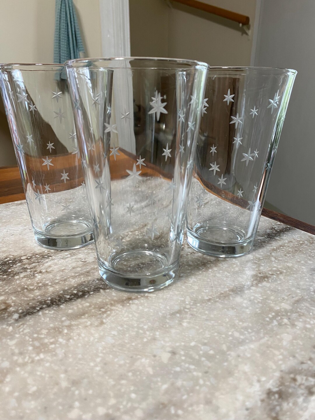 MCM 1950s Tom Collins Glasses, They Have Etched Stars All Around the ...