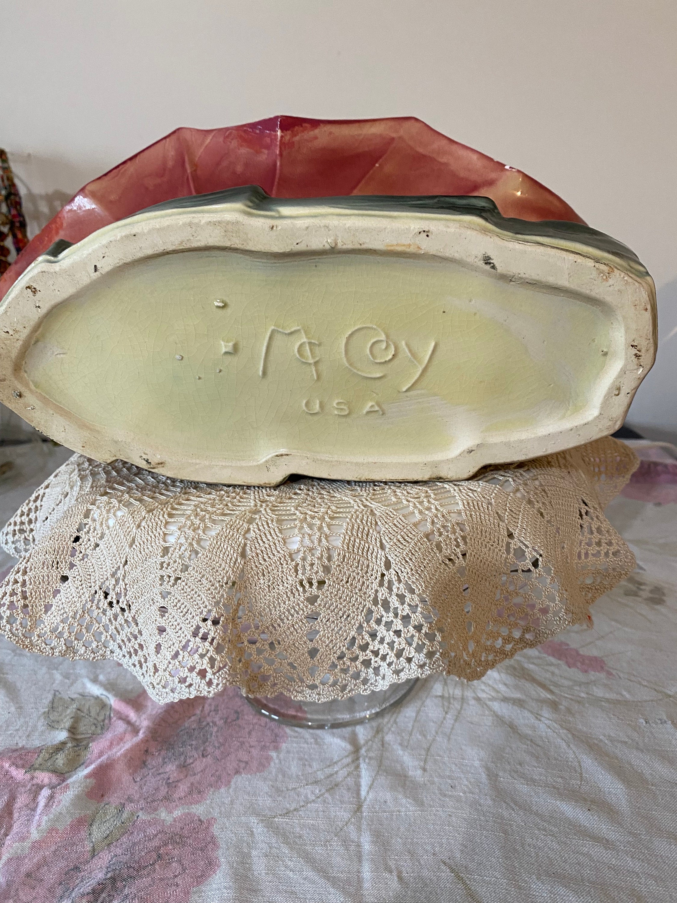 Vintage MCM Mccoy Pottery Lotus Centerpiece Planter 1951. Pink and ...