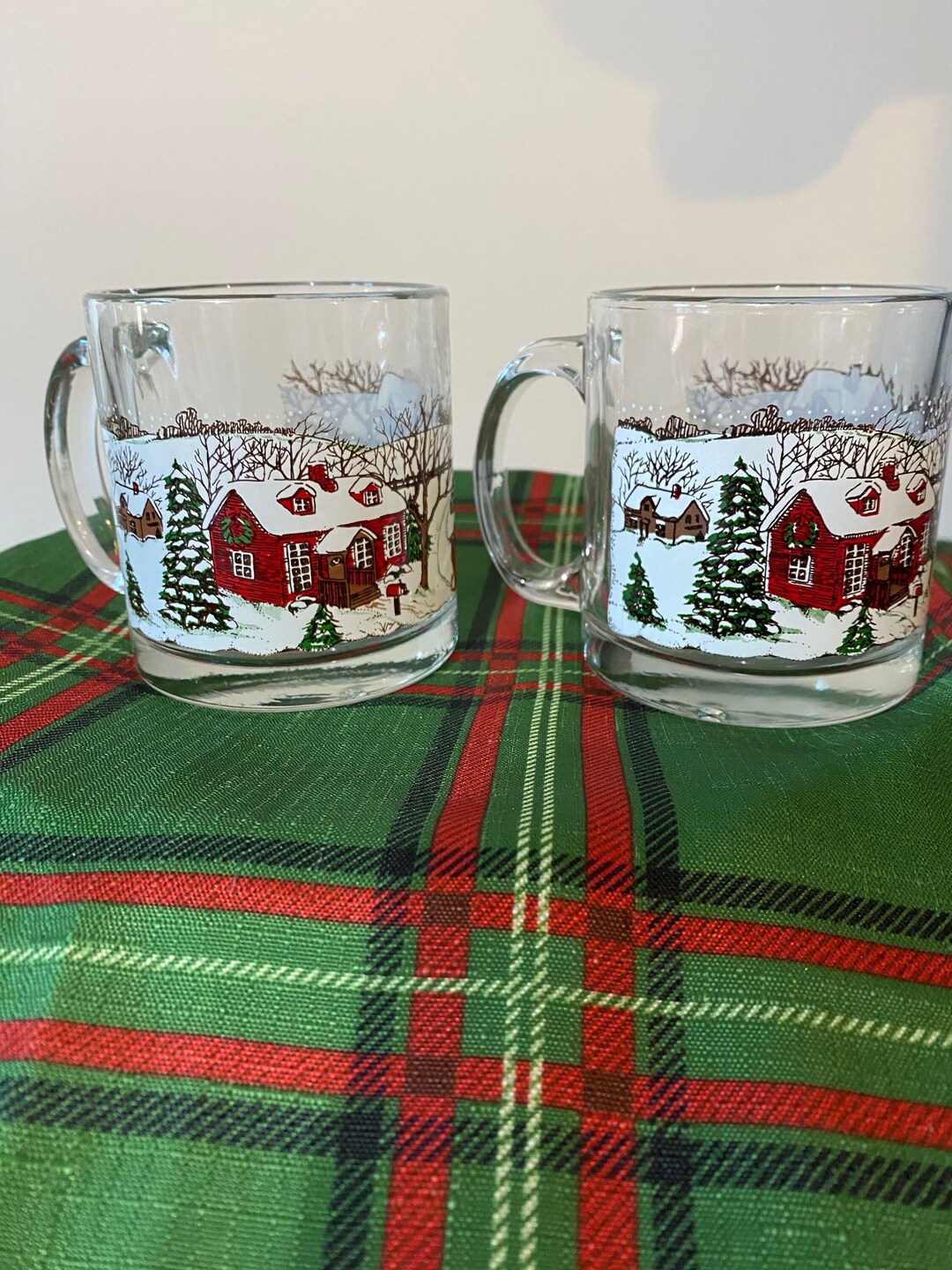 Two Vintage Winter Holiday Scenes Glass Mugs by Libby - Etsy