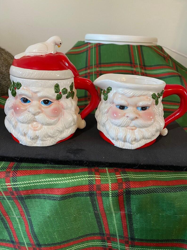 Vintage Blue Eyed Santa Creamer and Sugar - Etsy