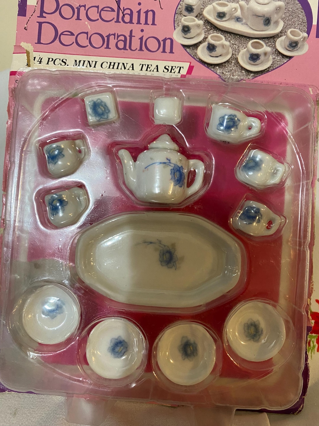 14 Piece Porcelain Doll Tea Set, White With Blue Flowers. - Etsy