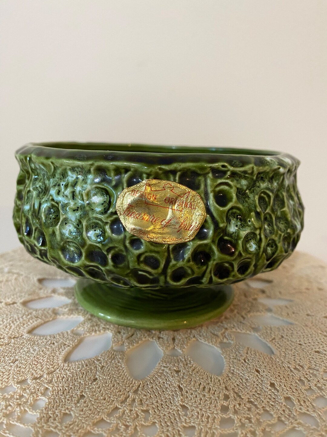 Vintage MCM Green Glazed Ceramic Footed Bowl - Treasure of Spain by ...