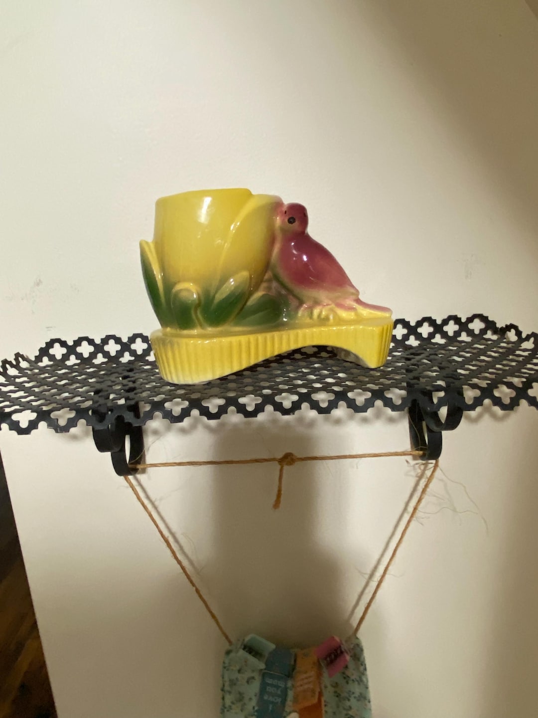 MCM Ceramic Porcelain Planter. A Small Red Bird With a Yellow Tulip ...
