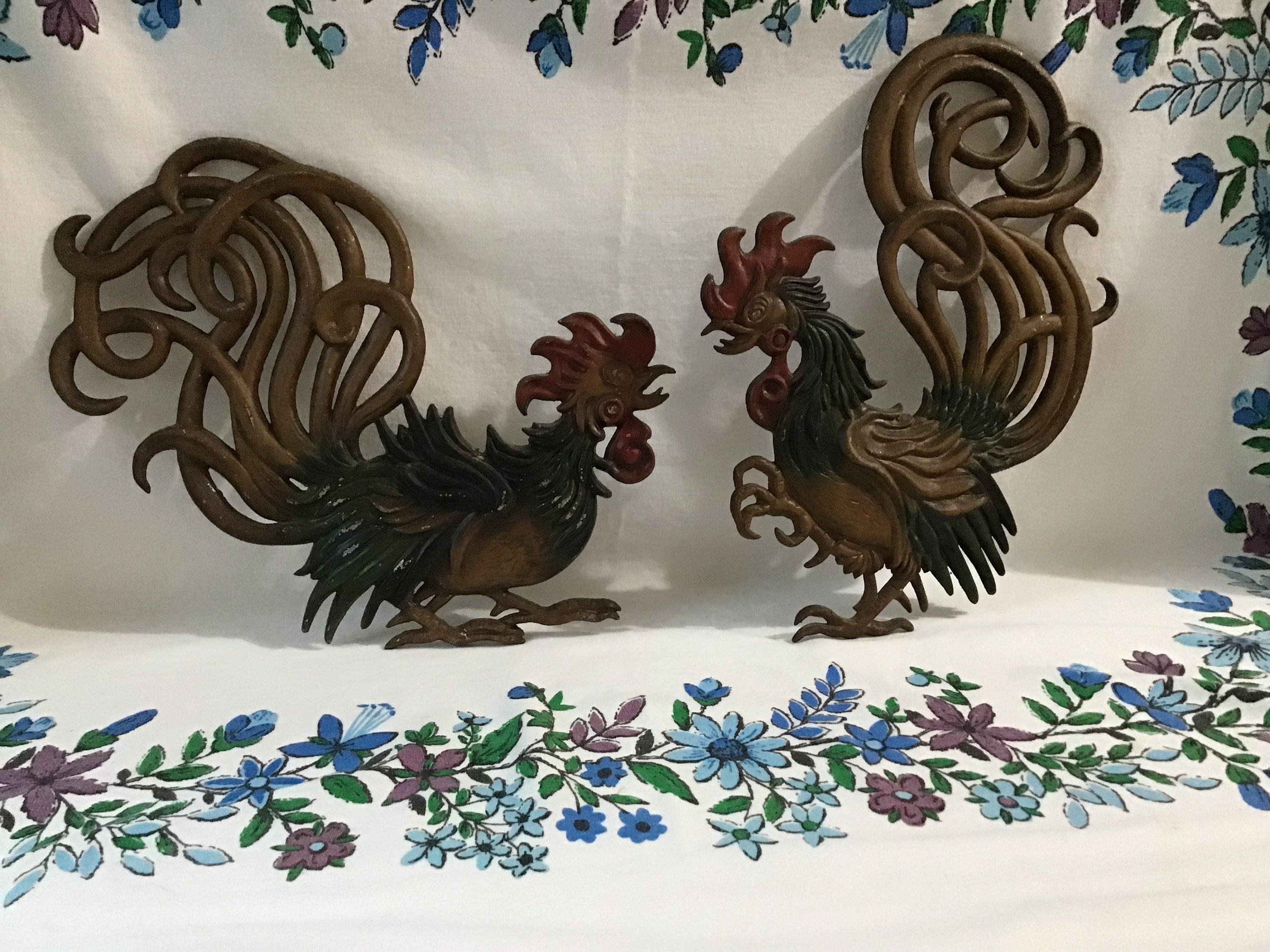 Vintage Cast Metal Fighting Roosters Original Paint by Vermay USA - Etsy