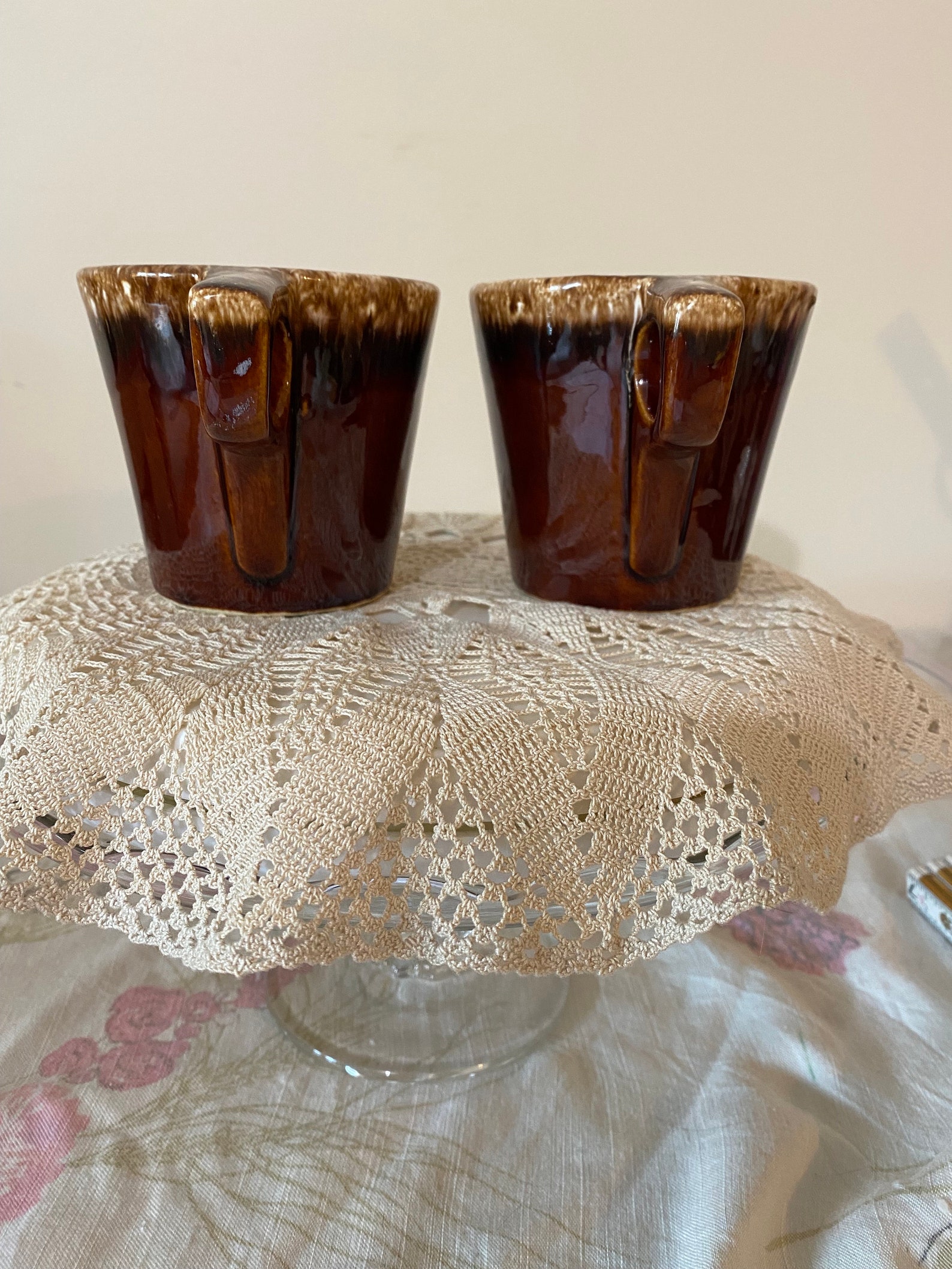 2 MCM Hull Brown Drip Glaze Coffee/tea Cups/mugs. - Etsy