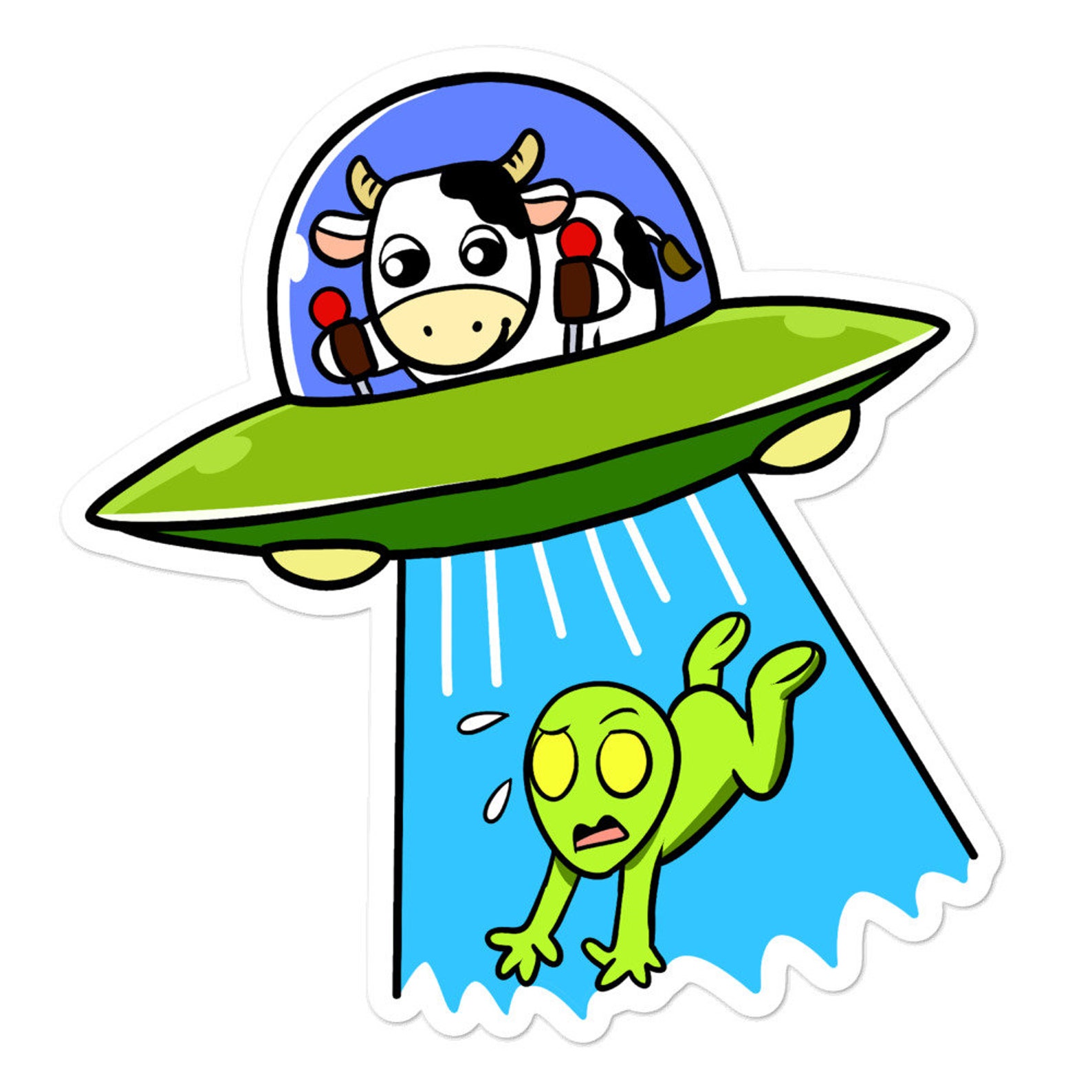 Reverse Cow Alien Abduction Sticker | Etsy