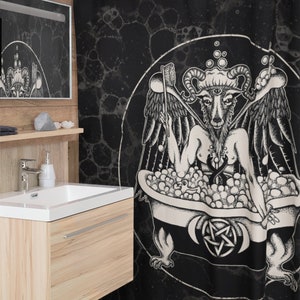 Bathomet Shower Curtain Funny Satanic Pun Bathroom Decor, Occult Humor ...