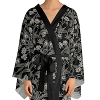 Gothic Floral Satin Robe, Spooky Macabre Human Skull & Flower Long ...