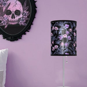 Pastel Goth Lamp Spooky Floral Table Lamp W/ Pink, Purple, and Black ...