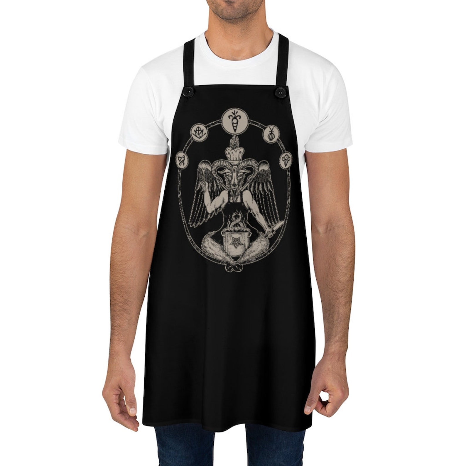 Chef Baphomet Apron, Satanic Home Cook Gift, Metalhead Chef Apron, Goth ...