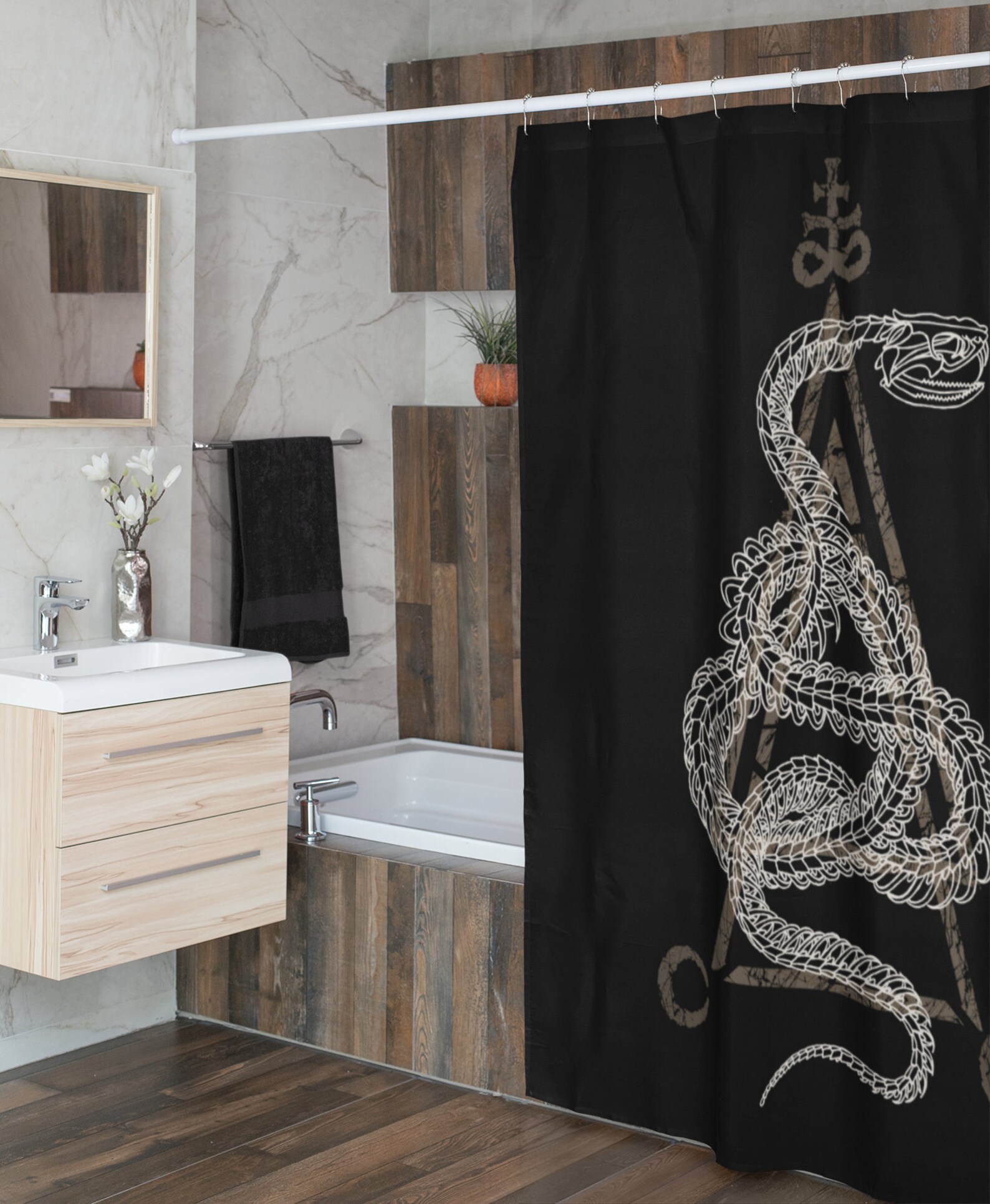 Occult Shower Curtain. Serpent Skeleton & Satanic Symbols | Etsy