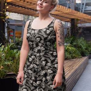 Gothic Floral Dress, Death Flowers Skater Dress, Spooky Tiki Tank Sun ...